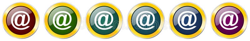 Email Glossy Icon Set, Silver Metallic Golden Vector Illustrations in 6 ...