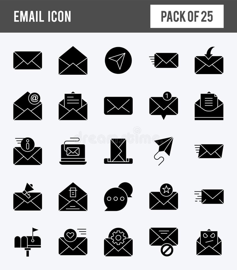 25 Email Glyph Icon Pack. Vector Illustration Stock Vector ...