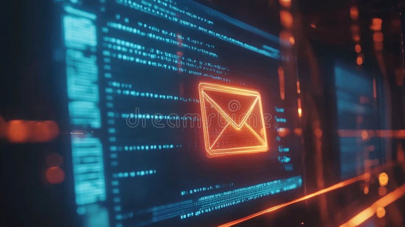 Email Icon Appearing on Futuristic Computer Screen with Code Stock ...