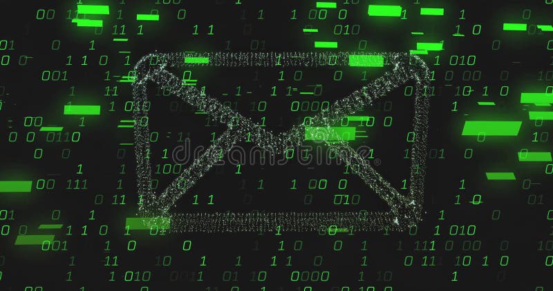 Email Icon with Binary Code Image Over Green Digital Background Stock Illustration ...