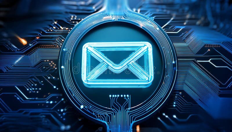 Email Icon on a Blue Glowing Panel of an Electronic Device, Concept ...