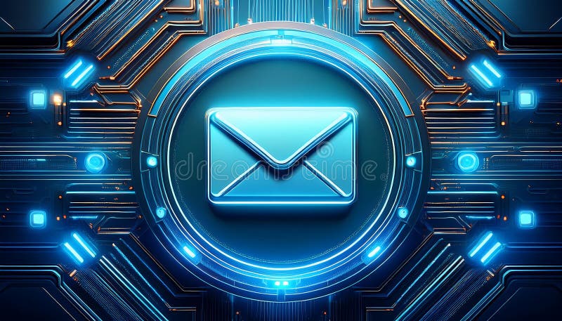 Email Icon on a Blue Glowing Panel on a High-tech Futuristic Background ...