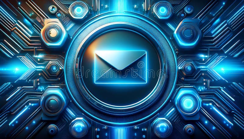 Email Icon on a Blue Glowing Panel on a High-tech Futuristic Background ...