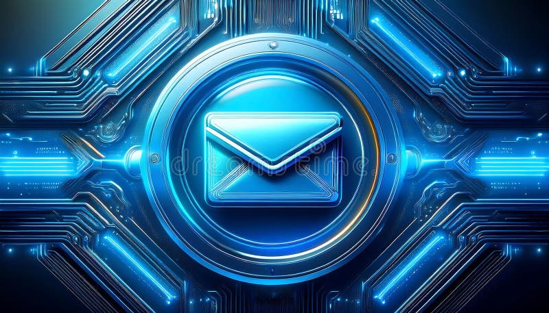 Email Icon on a Blue Glowing Panel on a High-tech Futuristic Background ...