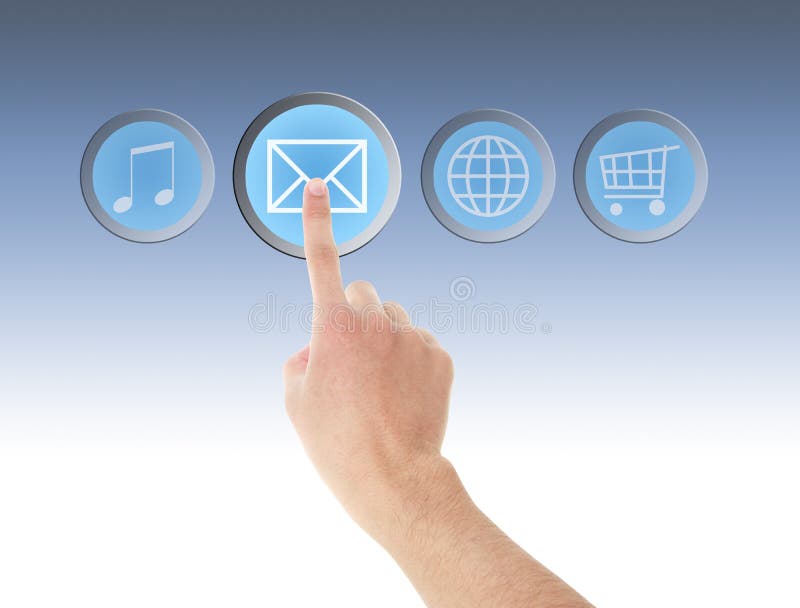 Email Icon Computer Touch Screen Menu and Hand Stock Image - Image of ...
