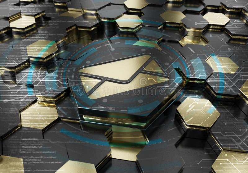 Email Icon Concept Engraved on Hexagonal Pedestral Background. Mail ...