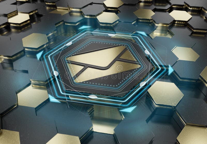 Email Icon Concept Engraved on Hexagonal Pedestral Background. Mail ...