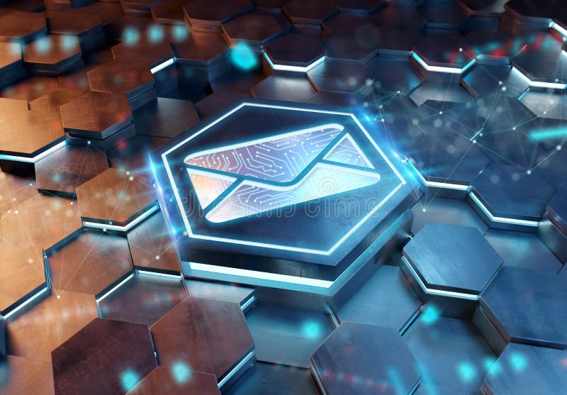 Email Icon Interface Over Modern Tech Devices 3D Rendering Stock ...