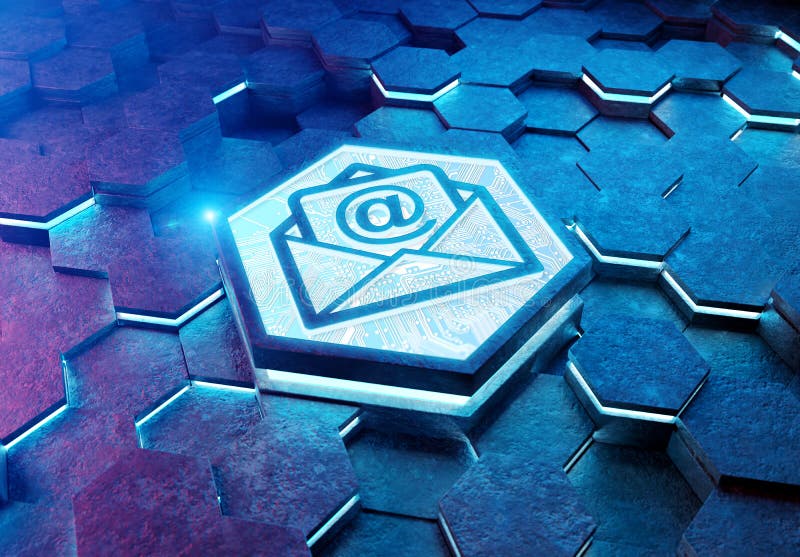 Email Icon Concept Engraved on Hexagonal Pedestral Background. Mail ...