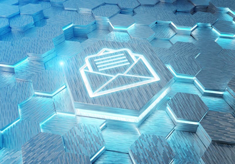 Email Icon Concept Engraved on Hexagonal Pedestral Background. Mail ...