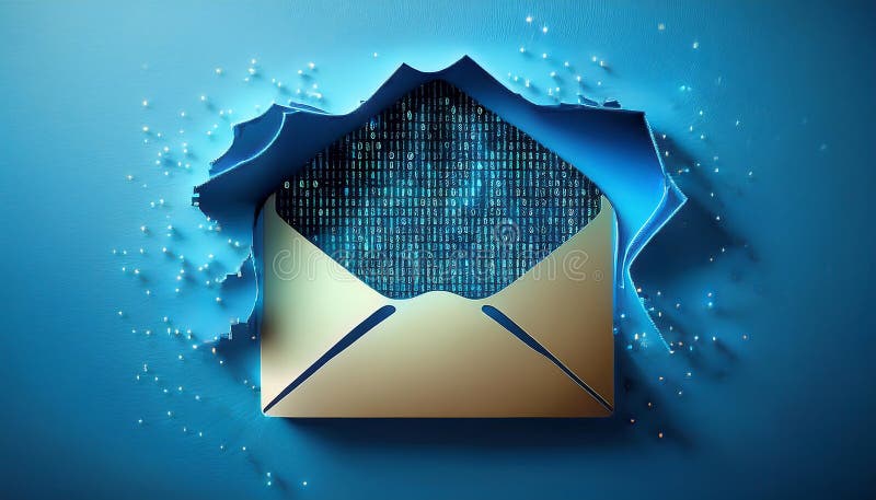 Email Icon Cut-out of Paper Hole with Binary Code Inside on Blue ...