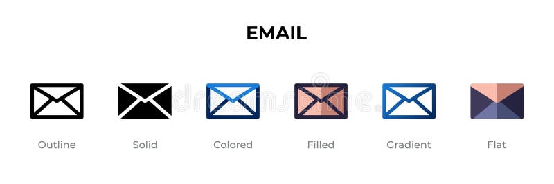 Email Icon in Different Style. Email Vector Icons Designed in Outline ...