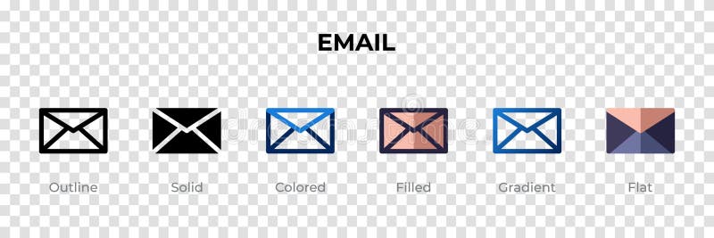 Email Icon in Different Style. Email Vector Icons Designed in Outline ...