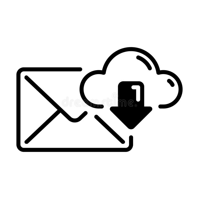 Email Icon and Down Arrow Cloud in Line Style with Downloading Messages ...