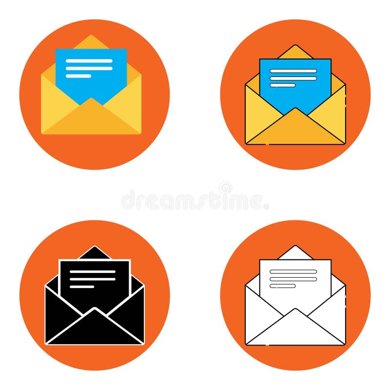 Envelope Open and Document Colour and Silhouette Vector Stock Vector ...
