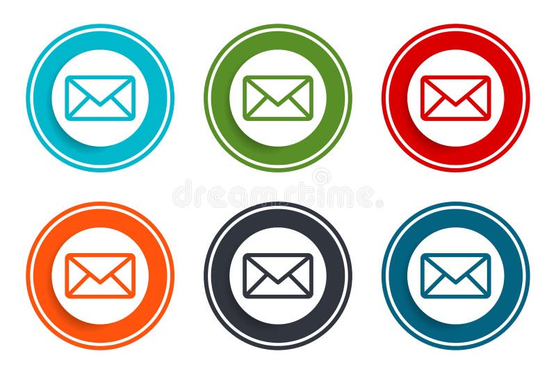 Email Icon Flat Vector Illustration Design Round Buttons Collection 6 ...