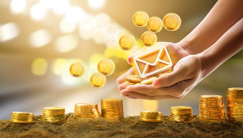 Email Icon Going Out of Hands with Coins Online Work Job or E-mail ...