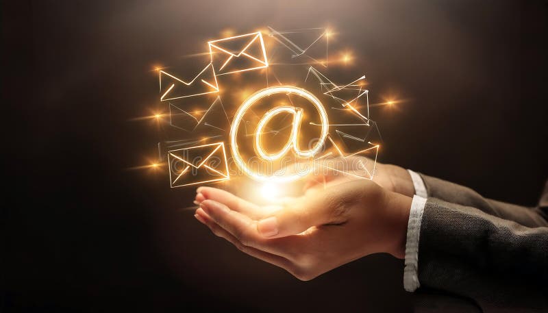 Email Icon Going Out of Hands with a Glowing Light Stock Illustration ...