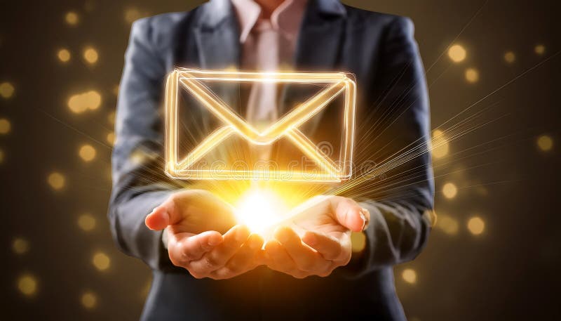 Email Icon Going Out of Hands with a Glowing Light Stock Illustration ...