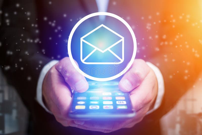 Email Icon Going Out a Smartphone Interface of a Businessman - B Stock ...