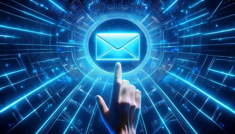 Email Icon Going into and Underground on a Blue Background the Hand ...