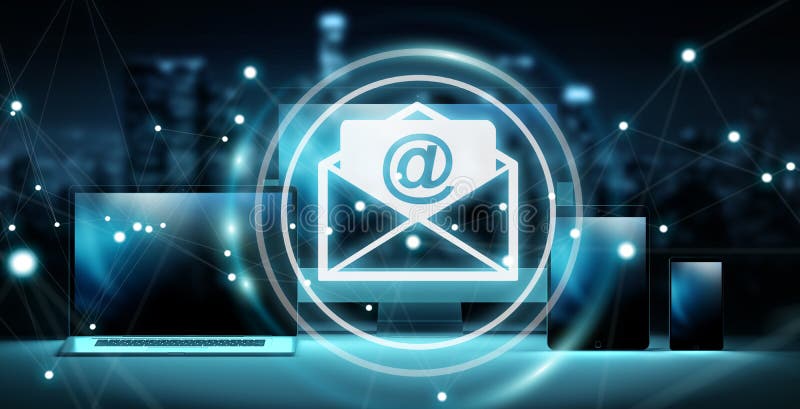 Email Icon Interface Over Modern Tech Devices 3D Rendering Stock ...
