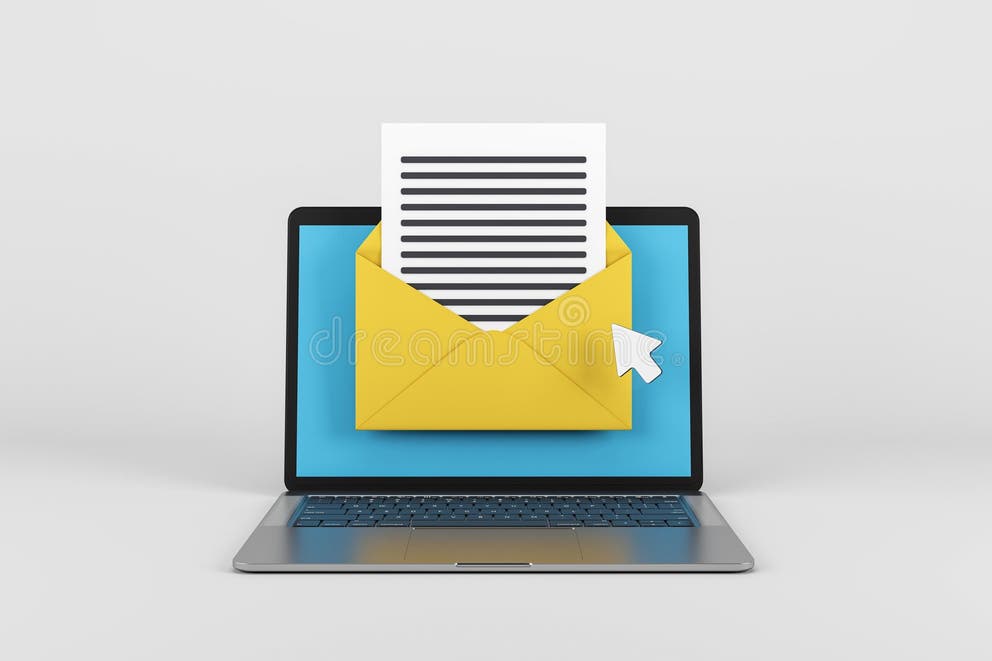 Email Icon on Laptop Screen with Cursor. 3D Rendering Stock ...