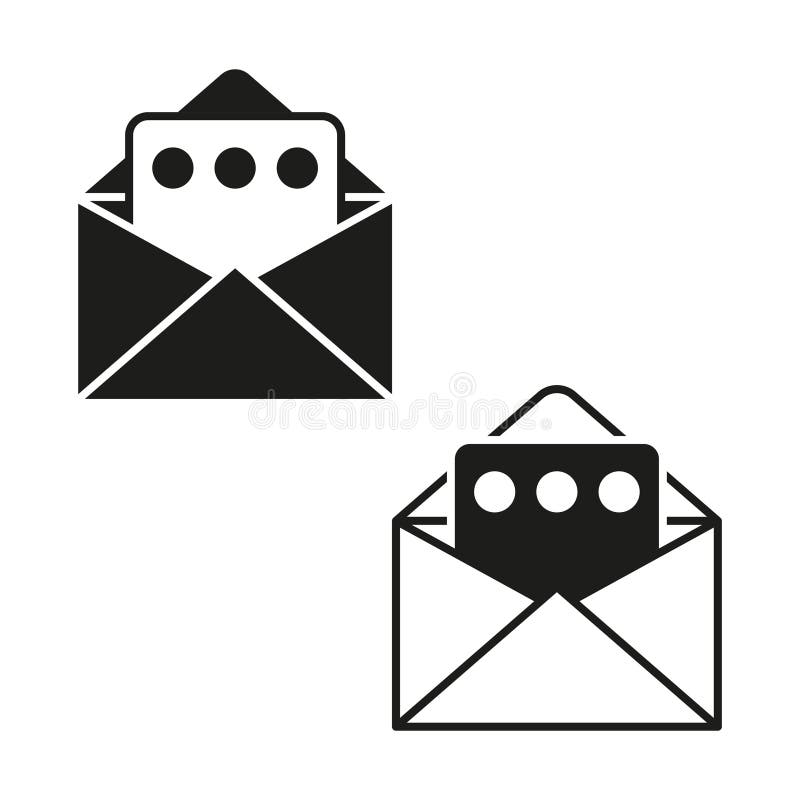Email Icon Set. Black and White. Envelope and Letter. Vector ...