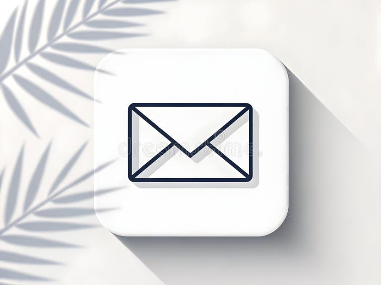 Email Icon on White Background with Leaf Shadow Stock Illustration ...