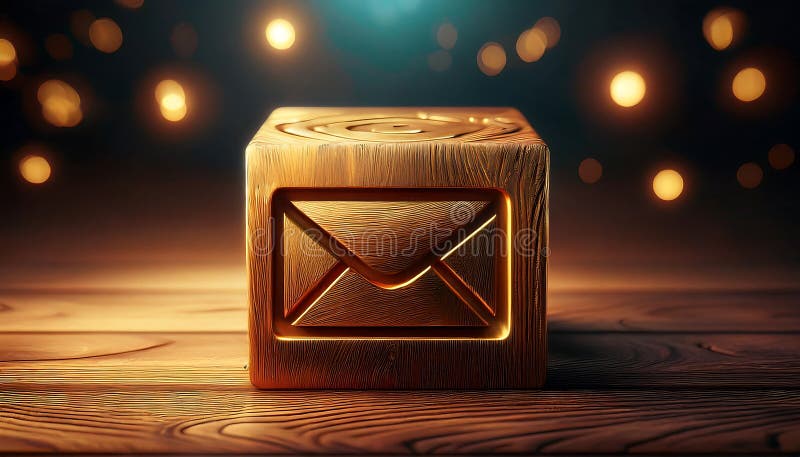 Email Icon on a Wooden Cube Mail Communication or Technology Stock ...