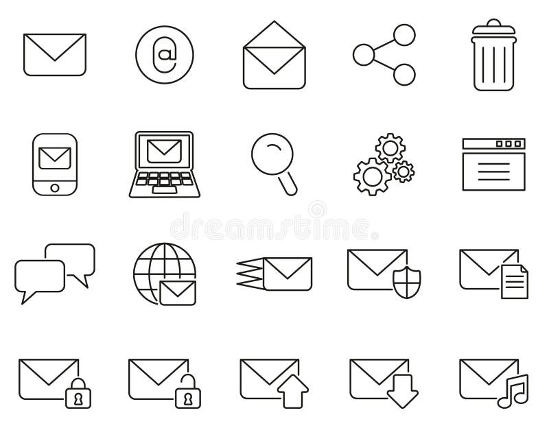 Email Icons Black & White Sticker Set Big Stock Vector - Illustration ...