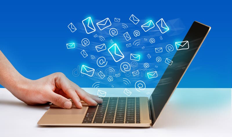 Email Icons Coming Out of Laptop Screen Stock Image - Image of click ...