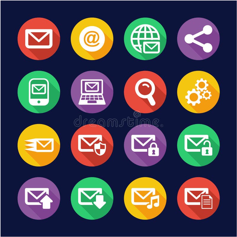 Email Icons Flat Design Circle Stock Vector - Illustration of letter ...