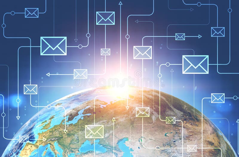 Email 3D with Earth Globe and Stars Stock Illustration - Illustration ...