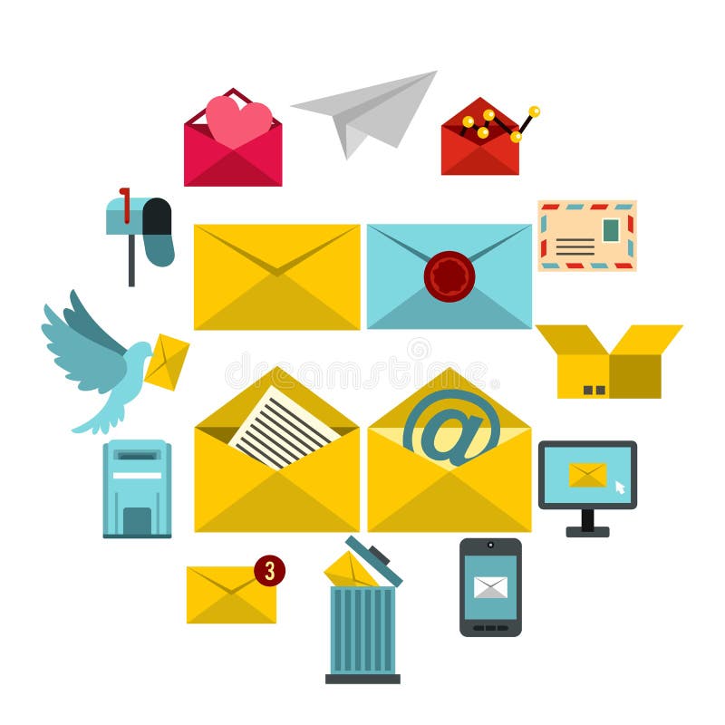 Email Icons Set, Flat Ctyle Stock Vector - Illustration of element ...