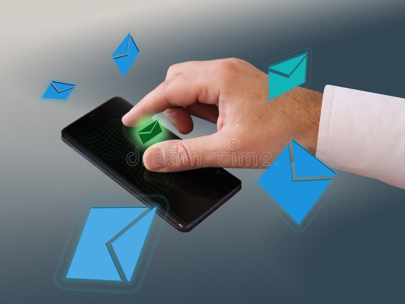 Hand Using Mobile Phone with Email Application on Screen Stock Photo ...