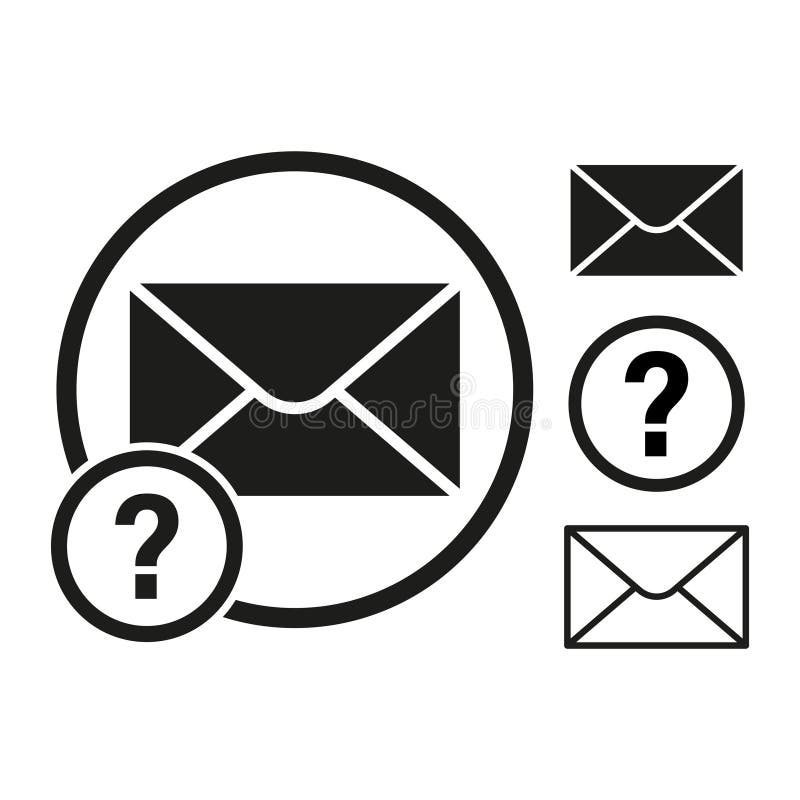 Email Inquiry Concept. Question Mark. Message Envelope. Simple Black ...