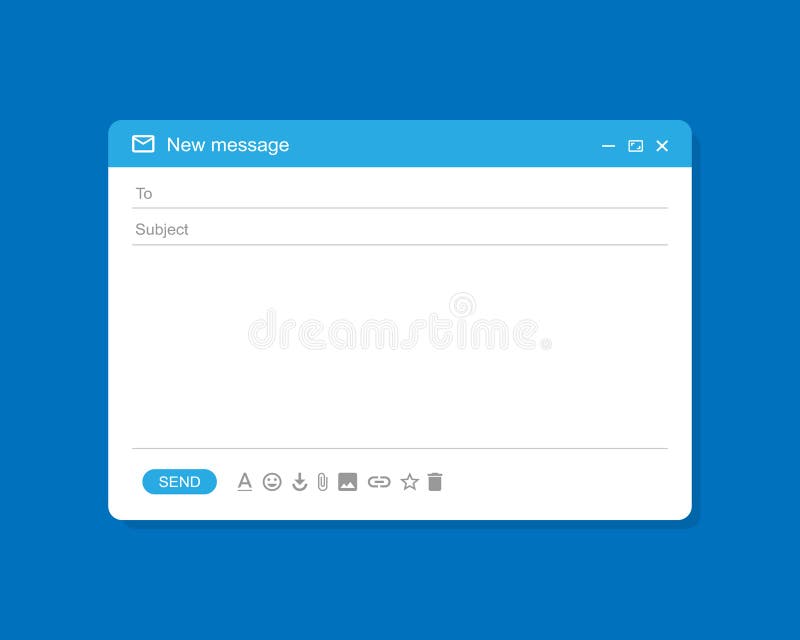 Email Interface Window Isolated on Blue Background. Message Sending ...