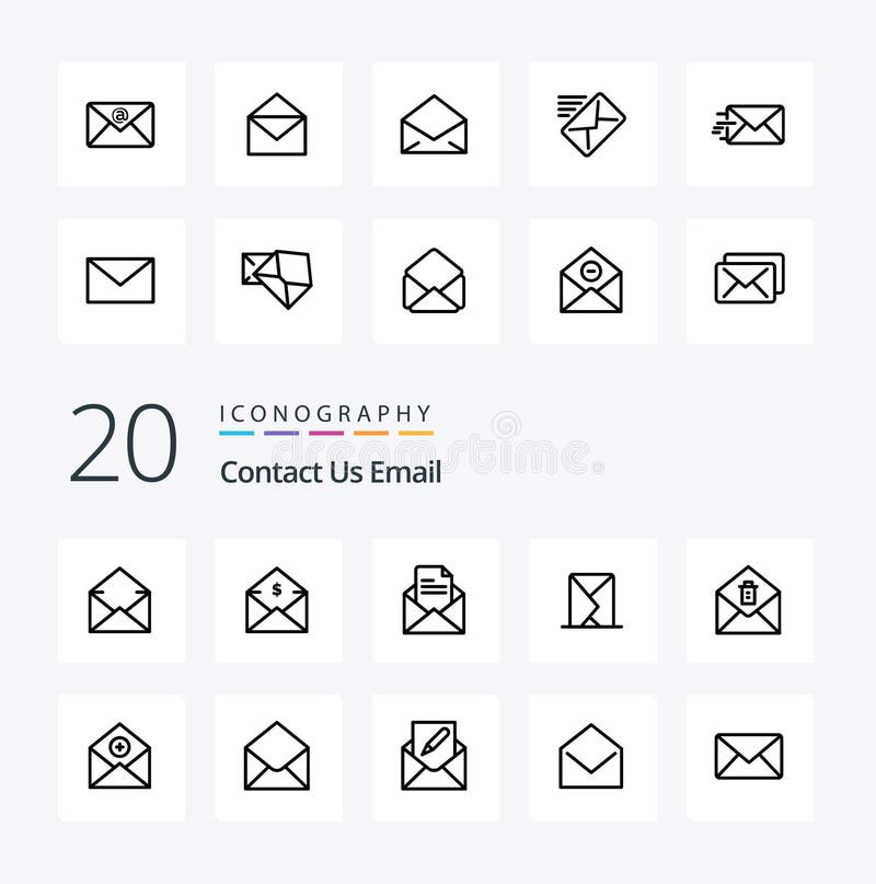 20 Email Line Icon Pack Like Mail Email Mail Pencil Mail Stock Vector ...