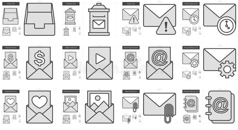 Email line icon set. stock vector. Illustration of communication - 80692536