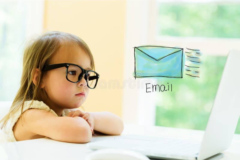 Email with little girl stock image. Image of icon, room - 110621989