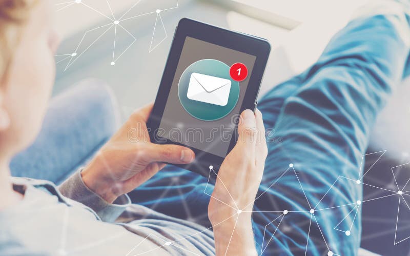 Email with Man Using a Tablet Stock Photo - Image of technology ...