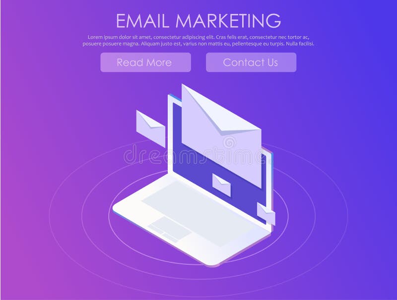 Email Marketing Banner. Computer on Abstract Gradient Background with ...