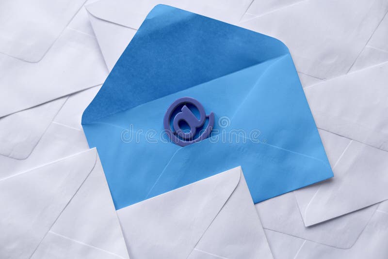 Email Marketing Concept. an Open Blue Envelope and Email Address Symbol ...