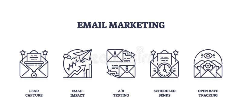 Email Marketing Concept Shown with Outline Icons of Envelope, Analytics ...