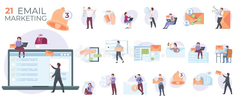 Email Marketing Flat Composition Set Stock Illustration - Illustration ...