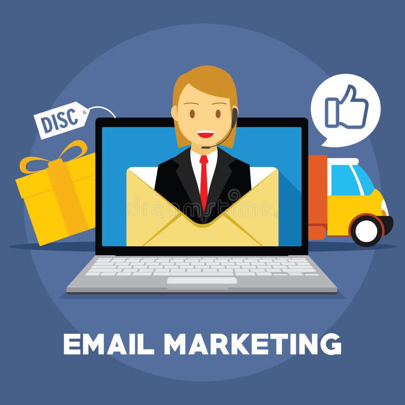 Email Marketing with Laptop Illustration Stock Vector - Illustration of ...