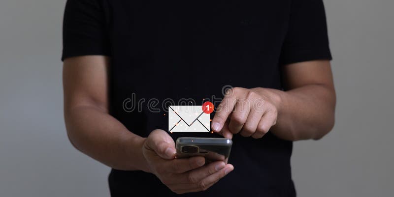 Email Marketing and Online Communication Concept. Businessman Using ...