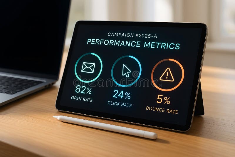 Email Marketing Performance Metrics Displayed on a Tablet Showing Open ...