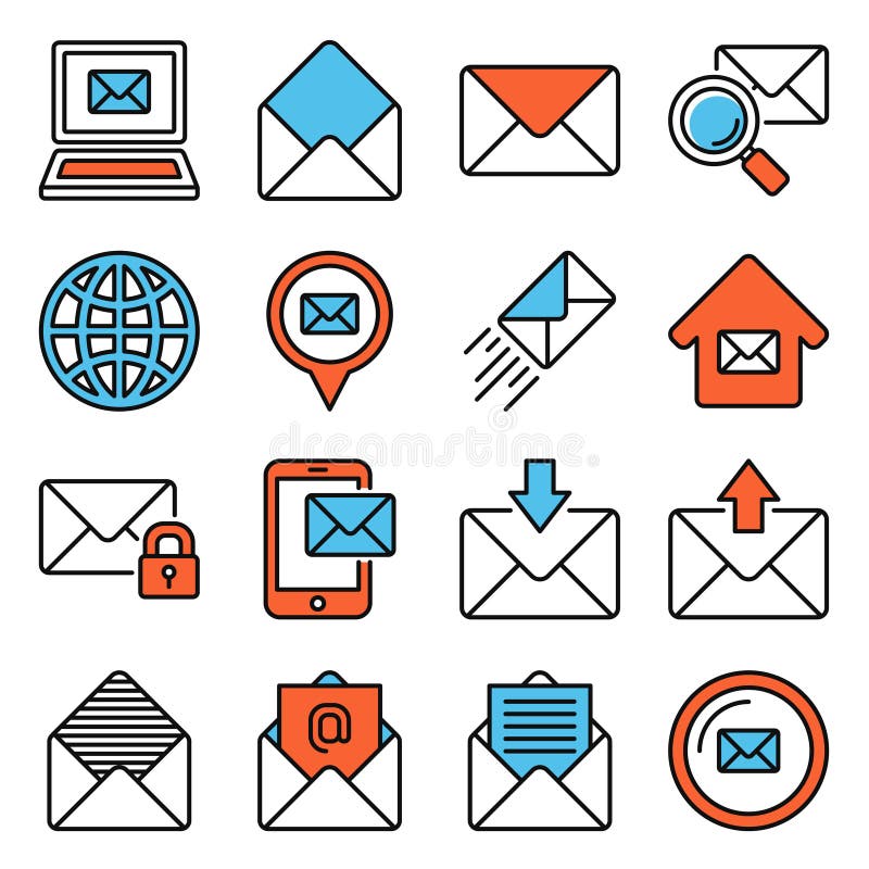Email and Message Icons Set on White Background. Vector Stock Vector ...